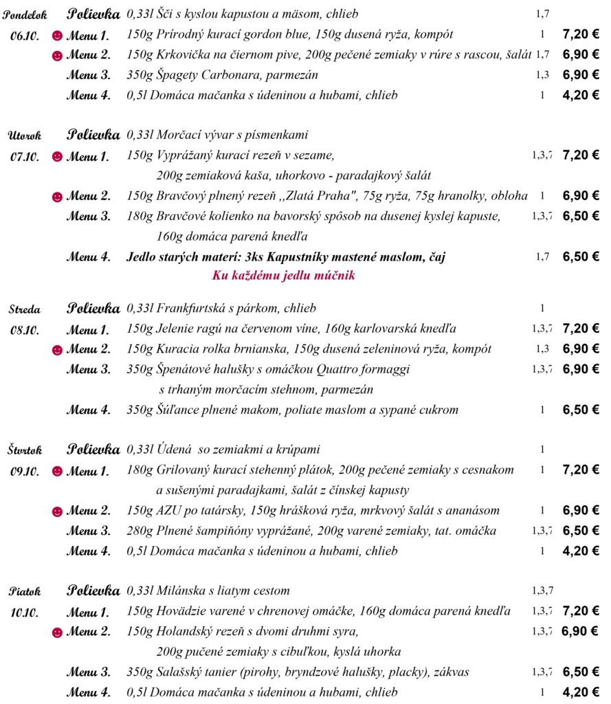 Denné menu - Reštaurácia Arkáda Bardejov